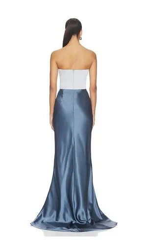 SAU LEE Misha Ash Satin Sequin Embellished Gown - Blue Ash