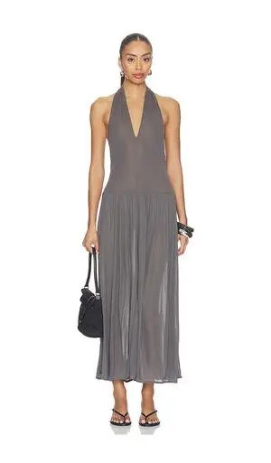 ST. AGNI Fluid Jersey Halter Maxi Dress - Soot