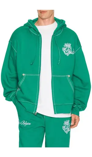 True Religion Crest Big T Cinched Zip Up Hoodie