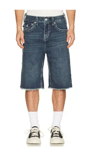 True Religion Mikey Big T Flap Denim Shorts - Medium Wash