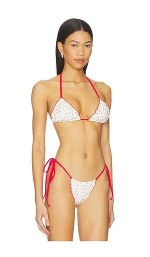 Frankies Bikinis Tidal Cotton Triangle Bikini Top - Tiny Berry