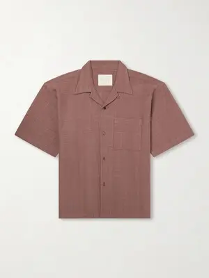 KARDO Rohit Convertible-collar Cotton-jacquard Shirt - Brown