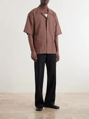 KARDO Rohit Convertible-collar Cotton-jacquard Shirt - Brown