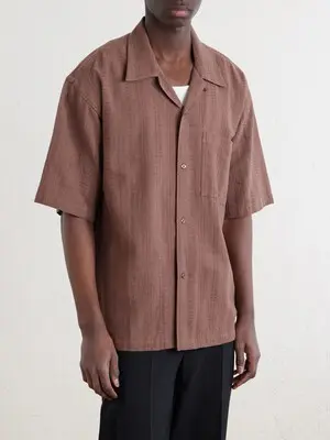 KARDO Rohit Convertible-collar Cotton-jacquard Shirt - Brown