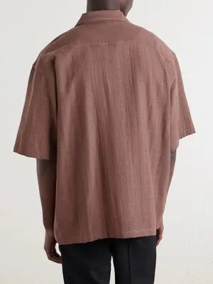 KARDO Rohit Convertible-collar Cotton-jacquard Shirt - Brown