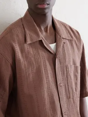KARDO Rohit Convertible-collar Cotton-jacquard Shirt - Brown