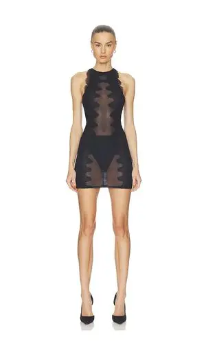 HAELO Wave Lace Mini Dress - Black