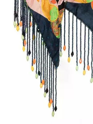 Etro Silk Scarf With Placed Print And Bead-adorned Fringing