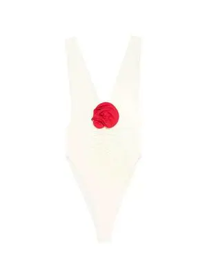 LA REVECHE Samira Floral-appliqué Swimsuit - Neutrals