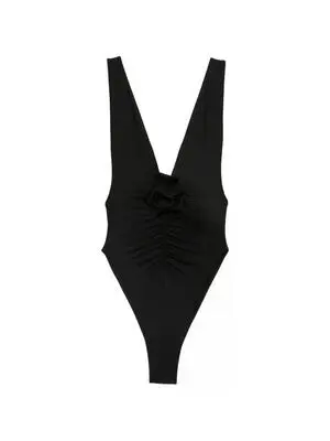 LA REVECHE Samira Floral-appliqué Swimsuit - Black