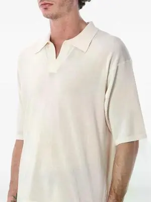 ROBERTO COLLINA Fine-knit V-neck Polo Shirt - Neutrals