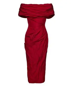 Magda Butrym Off-shoulder Draped Midi Dress