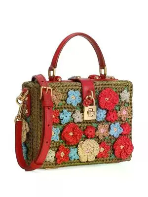 Dolce & Gabbana Raffia Crochet Box Handbag With Embellished Flowers