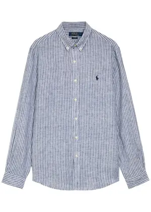Polo Ralph Lauren Striped Logo-embroidered Linen Shirt - Navy
