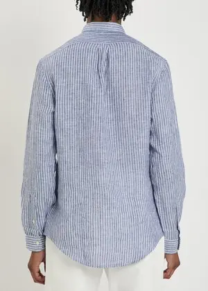 Polo Ralph Lauren Striped Logo-embroidered Linen Shirt - Navy