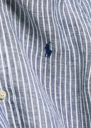 Polo Ralph Lauren Striped Logo-embroidered Linen Shirt - Navy