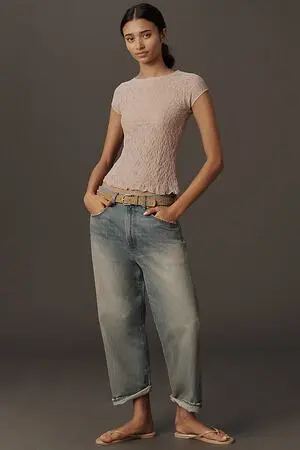 Anthropologie Short-sleeve Lace Top - Grey