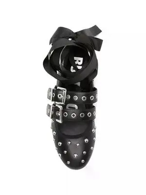 BUFFALO Stud-embellished Buckled Ballet Flats