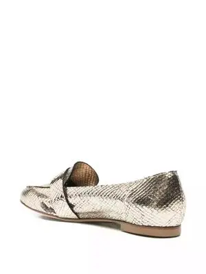 ANNA F. Snakeskin-effect Metallic Loafers