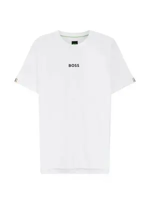 BOSS Active Jacquard-stripe Slim-fit T-shirt With Logo Print - White