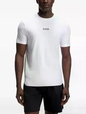 BOSS Active Jacquard-stripe Slim-fit T-shirt With Logo Print - White