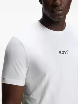 BOSS Active Jacquard-stripe Slim-fit T-shirt With Logo Print - White
