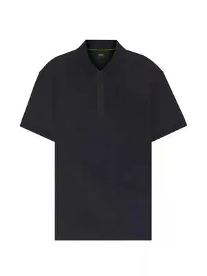 BOSS Framed-zip Polo Shirt In Waffle Jacquard - Black