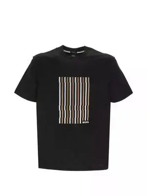BOSS Logo-embroidered Striped T-shirt - Black