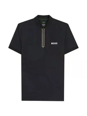 BOSS Perforated Zip-up Polo Shirt - Black