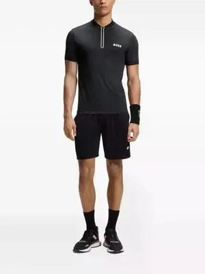BOSS Perforated Zip-up Polo Shirt - Black