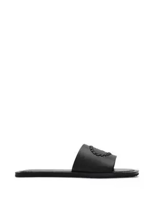 Burberry Leather Knight Stamp Slides - Black