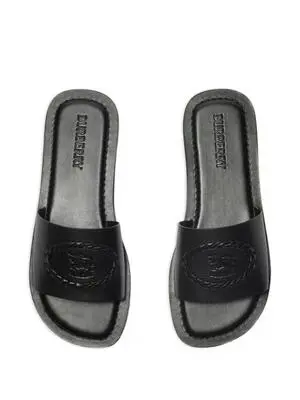 Burberry Leather Knight Stamp Slides - Black