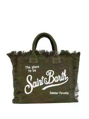 MC2 SAINT BARTH Colette Frayed Linen Tote Bag - Green