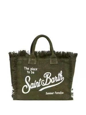 MC2 SAINT BARTH Colette Frayed Linen Tote Bag - Green