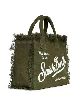 MC2 SAINT BARTH Colette Frayed Linen Tote Bag - Green