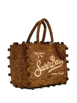 MC2 SAINT BARTH Colette Bead-embellished Raffia Tote Bag - Brown