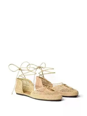 ODISSI Lima Lace-up Raffia Ballet Flats - Neutrals