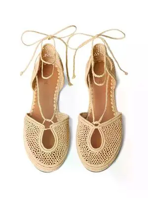 ODISSI Lima Lace-up Raffia Ballet Flats - Neutrals