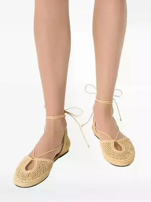 ODISSI Lima Lace-up Raffia Ballet Flats - Neutrals