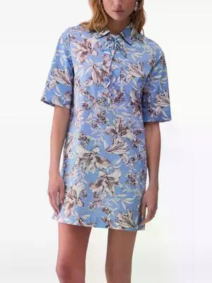Liu Jo Short Poplin Dress With Lace-up Front And Floral Print