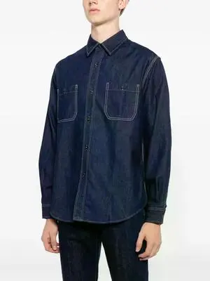 BLUE BLUE Contrast-stitch Patch-pocket Shirt - Blue
