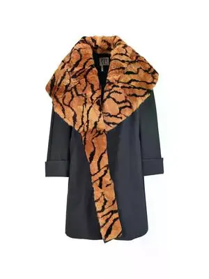 MONDRAIN Tiger-print Lapin Fur Trim Coat - Grey