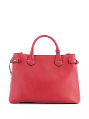 Burberry Banner Tote Leather And House Check Canvas Satchel - Red