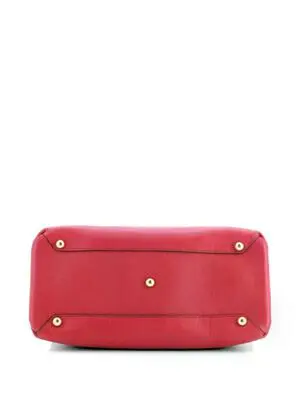 Burberry Banner Tote Leather And House Check Canvas Satchel - Red