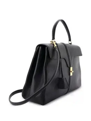 Celine 16 Top Handle Bag Grained Calfskin Medium - Black