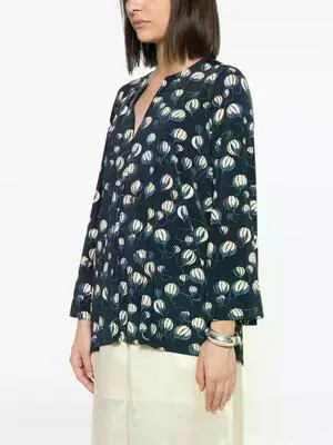 SIYU Balloon-print V-neck Blouse - Blue