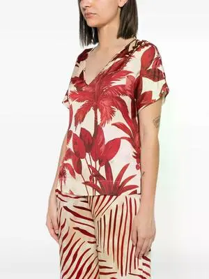CLIPS Palm Tree Print V-neck Top