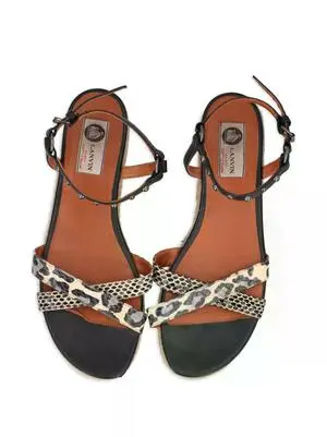 LANVIN Leopard-print Snakeskin-effect Raffia Sandals