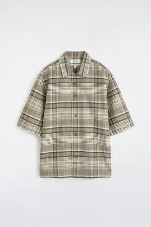 Cos Checked Linen-blend Short-sleeved Shirt - Beige