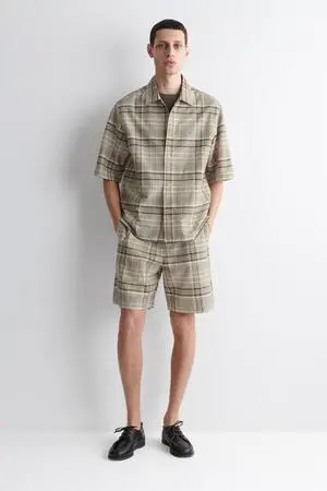 Cos Checked Linen-blend Short-sleeved Shirt - Beige
